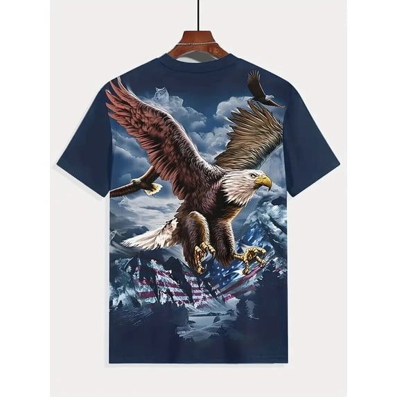 Flying American Bald Eagle Graphic Brown Blue 3D Fashion Men 2025 Tee ...