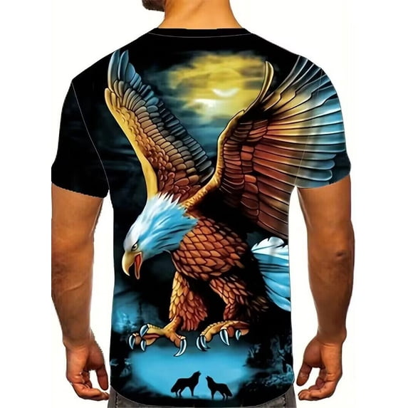 Flying American Bald Eagle Graphic Brown Blue 3D Fashion Trendy Men Tee ...