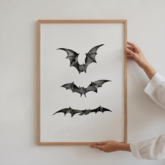 Flying Bats Gothic Wall Art Decor, Stretched Canvas Size 12x18 ...