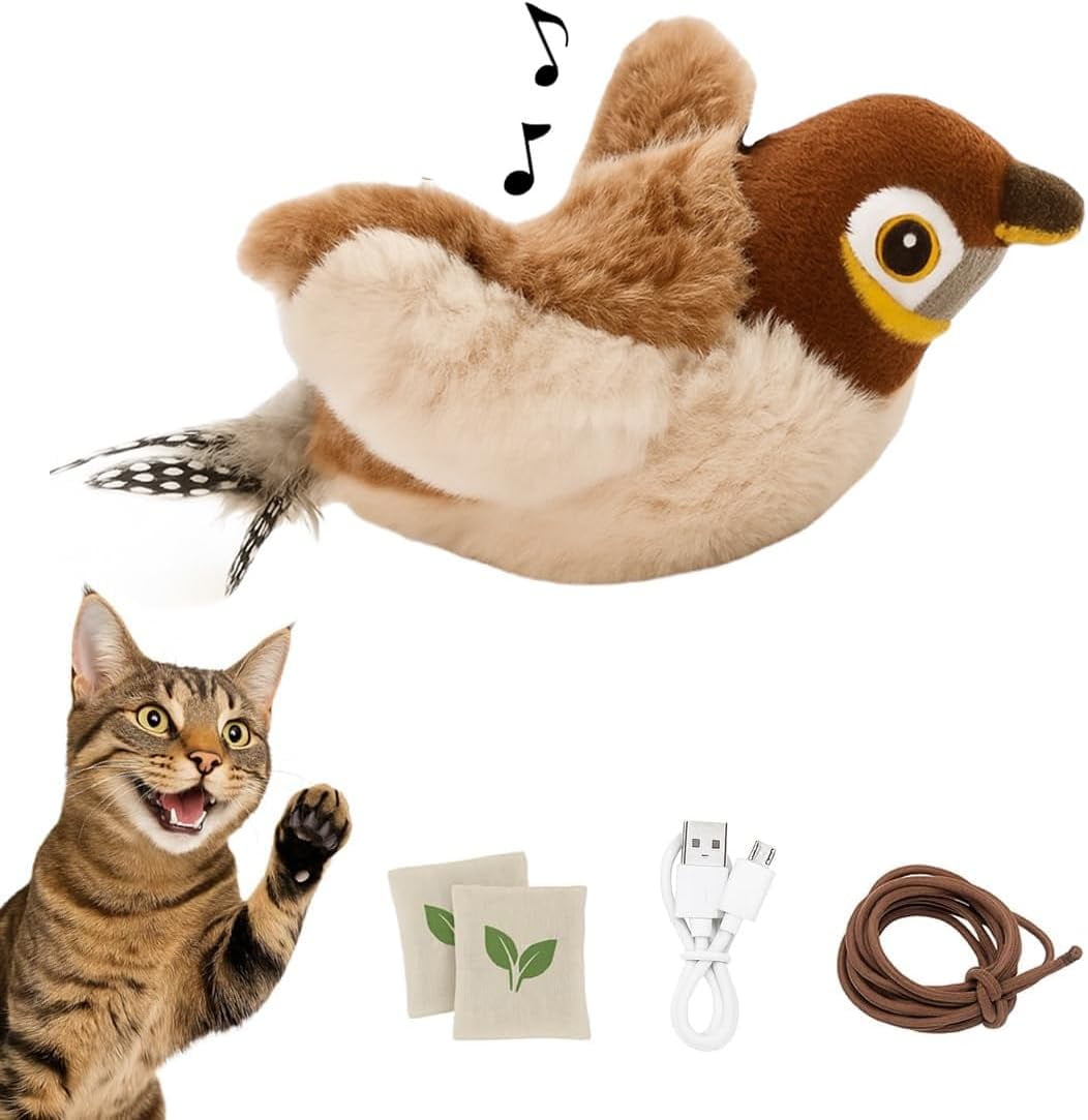 Flying Bird Cat Toys, Not Flying Rechargeable Flapping Bird Sparrow ...