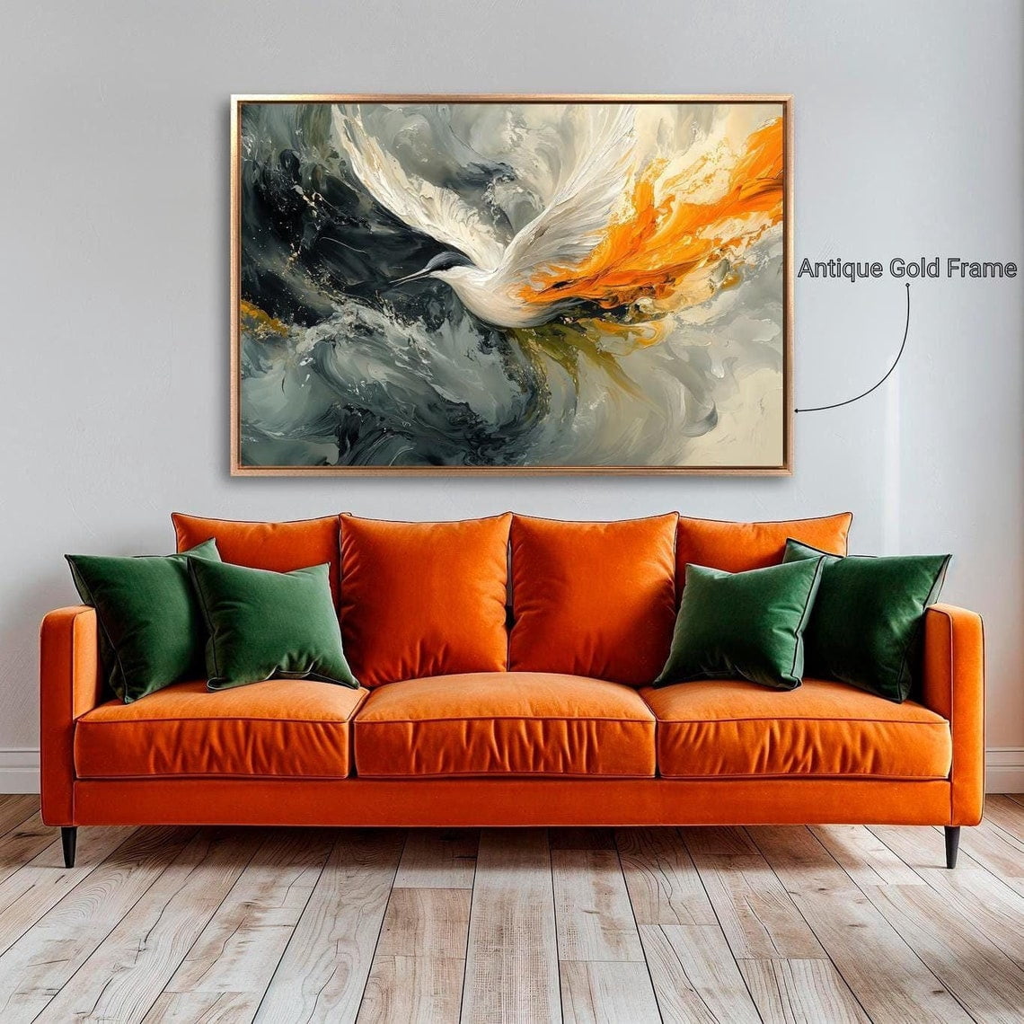 Flying Bird Poster Abstract Wings Wall Art Black Gray And Orange Hues ...