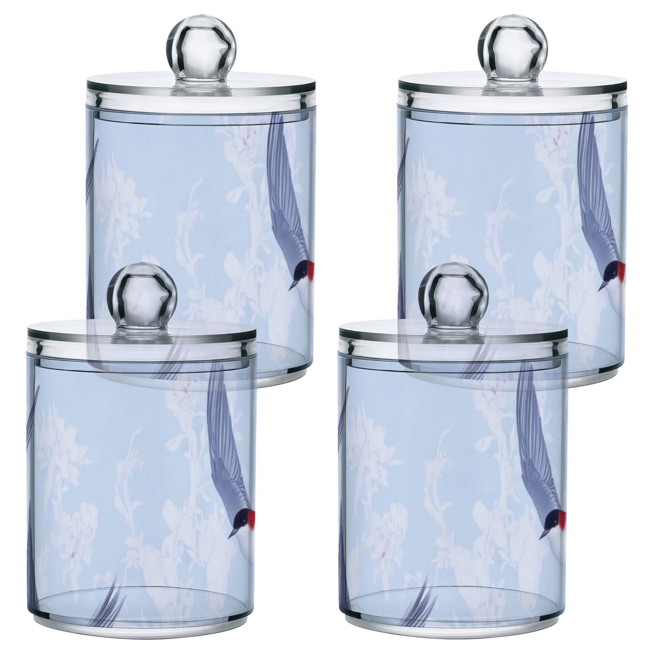 Flying Birds Design Bathroom Canisters Set of 4 Translucent Plastic ...