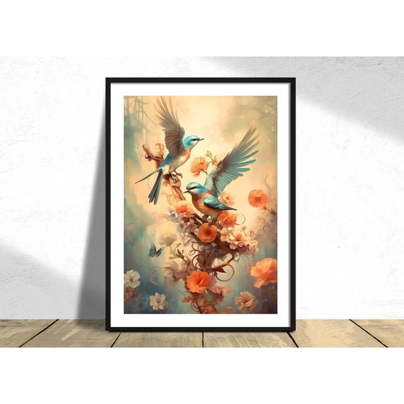 Flying Birds Graphic Art Bird Poster Colourful Boho Style Abstract ...