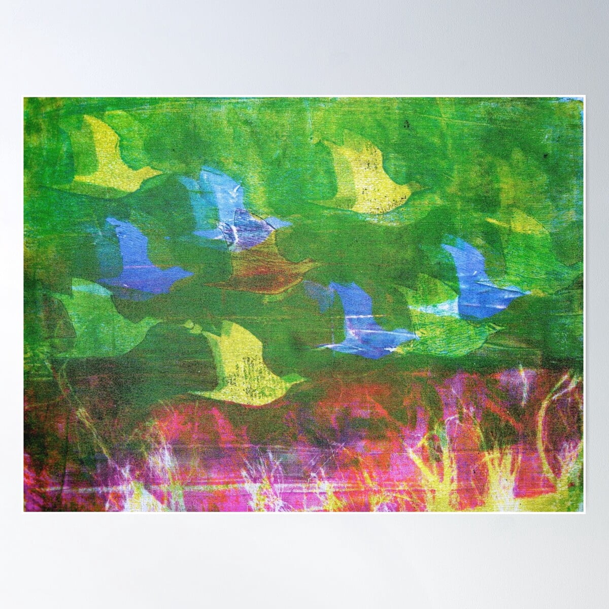 Flying Birds Monoprint Poster Wall Art, Modern Wall Decor For Living ...