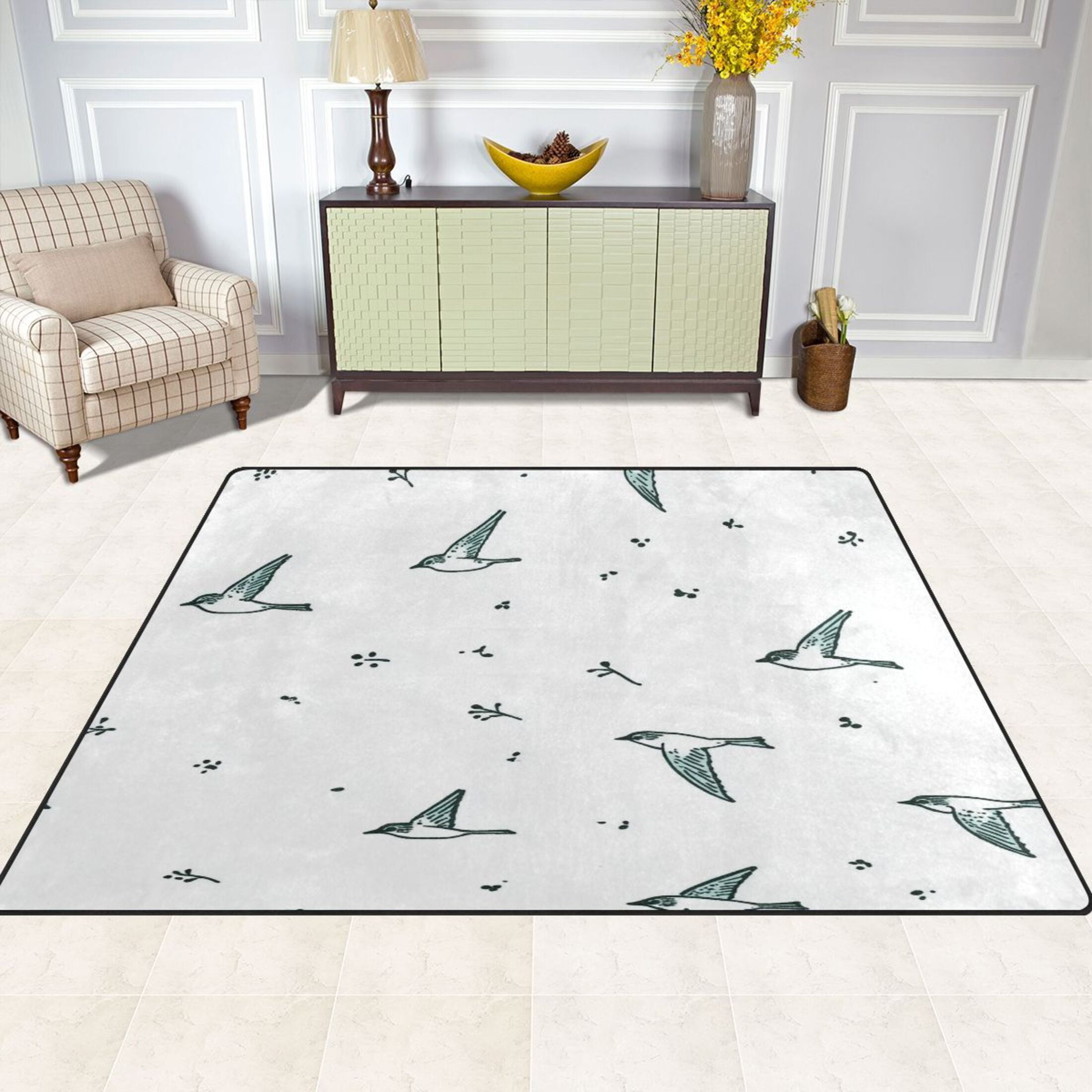 Flying Birds Pattern 80''x58'' Extra Large Plush Memory Foam Rug, Soft ...