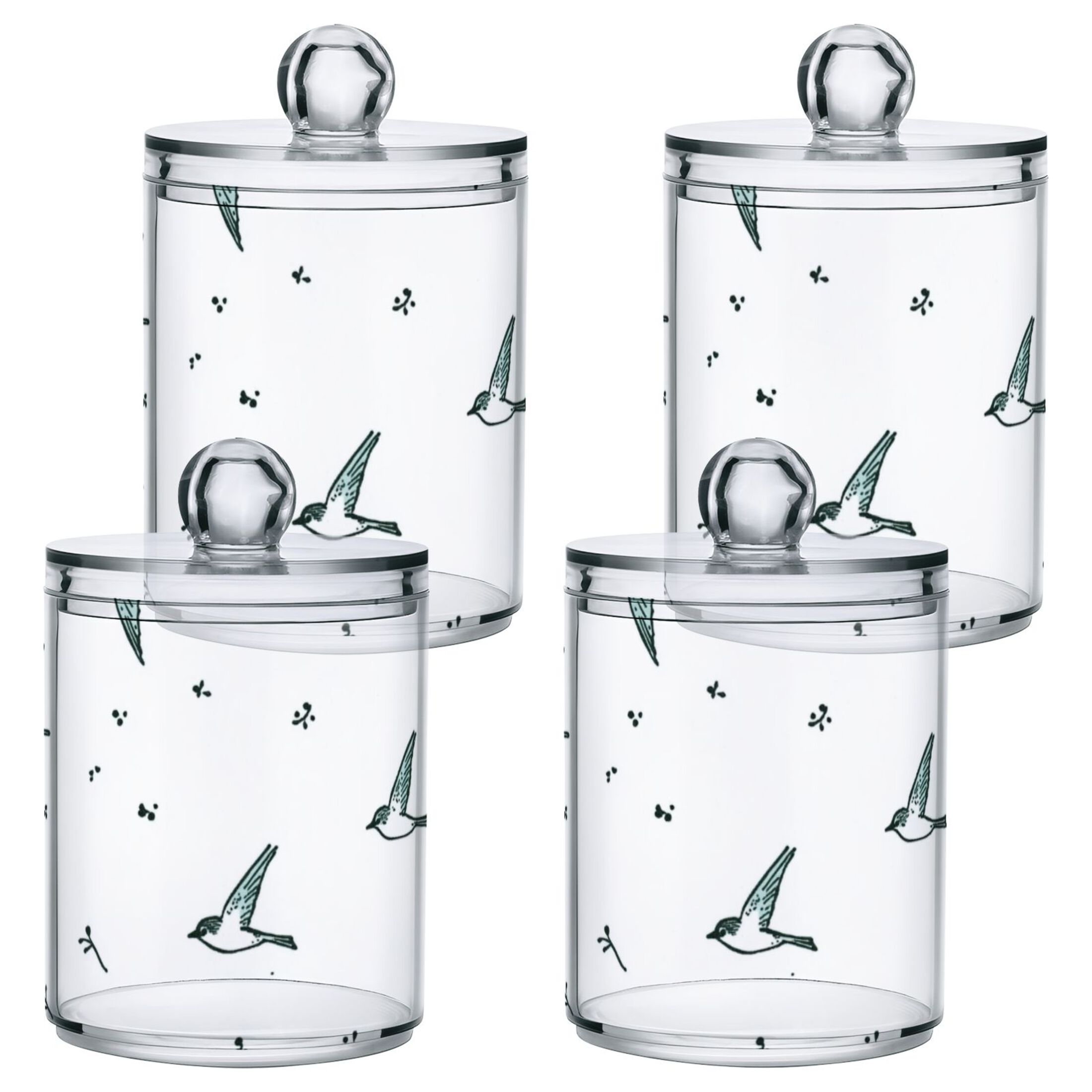 Flying Birds Pattern Bathroom Canisters Set of 4 Translucent Plastic ...