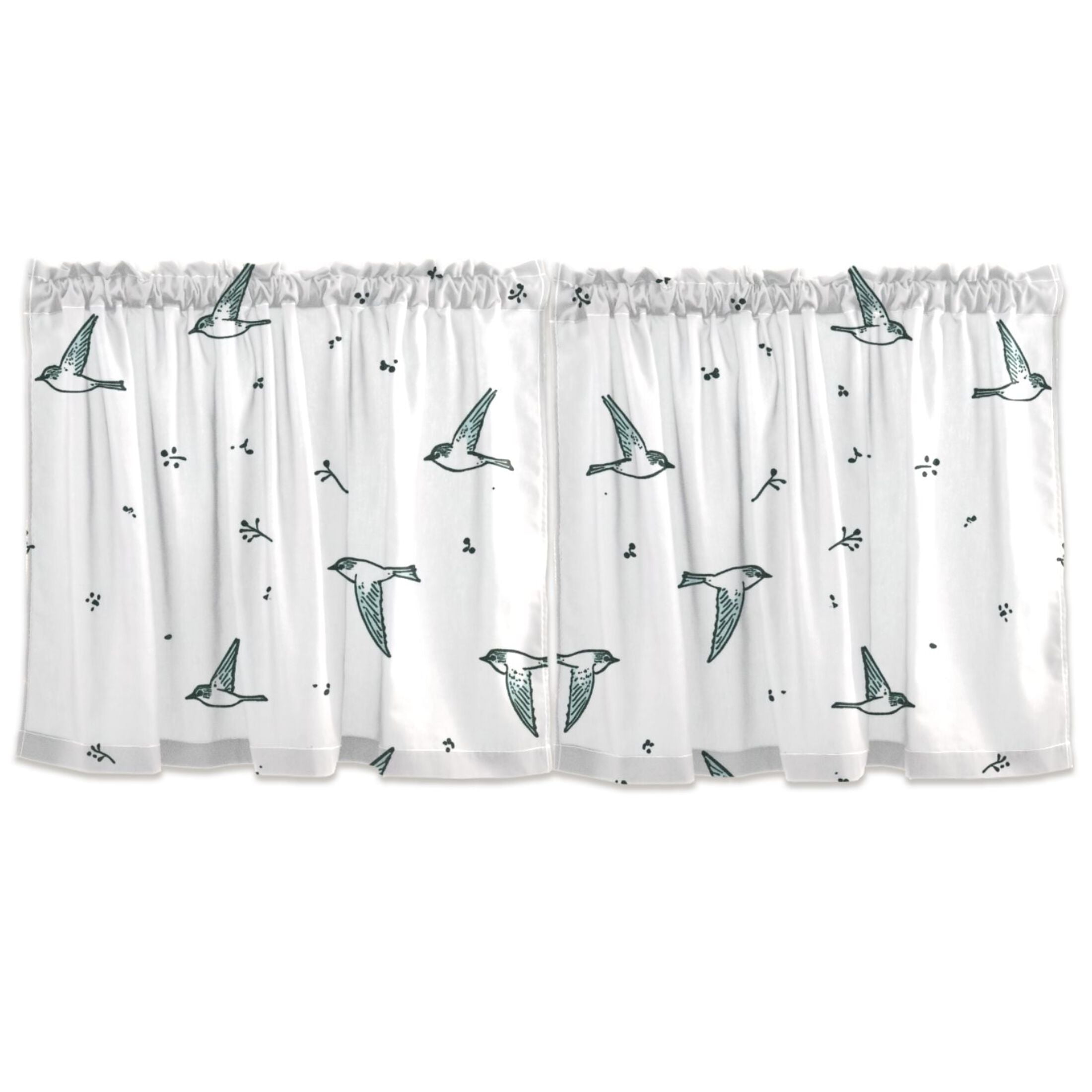 Flying Birds Pattern Tier Curtains for Kitchen 57x36 Inch Semi Sheer ...