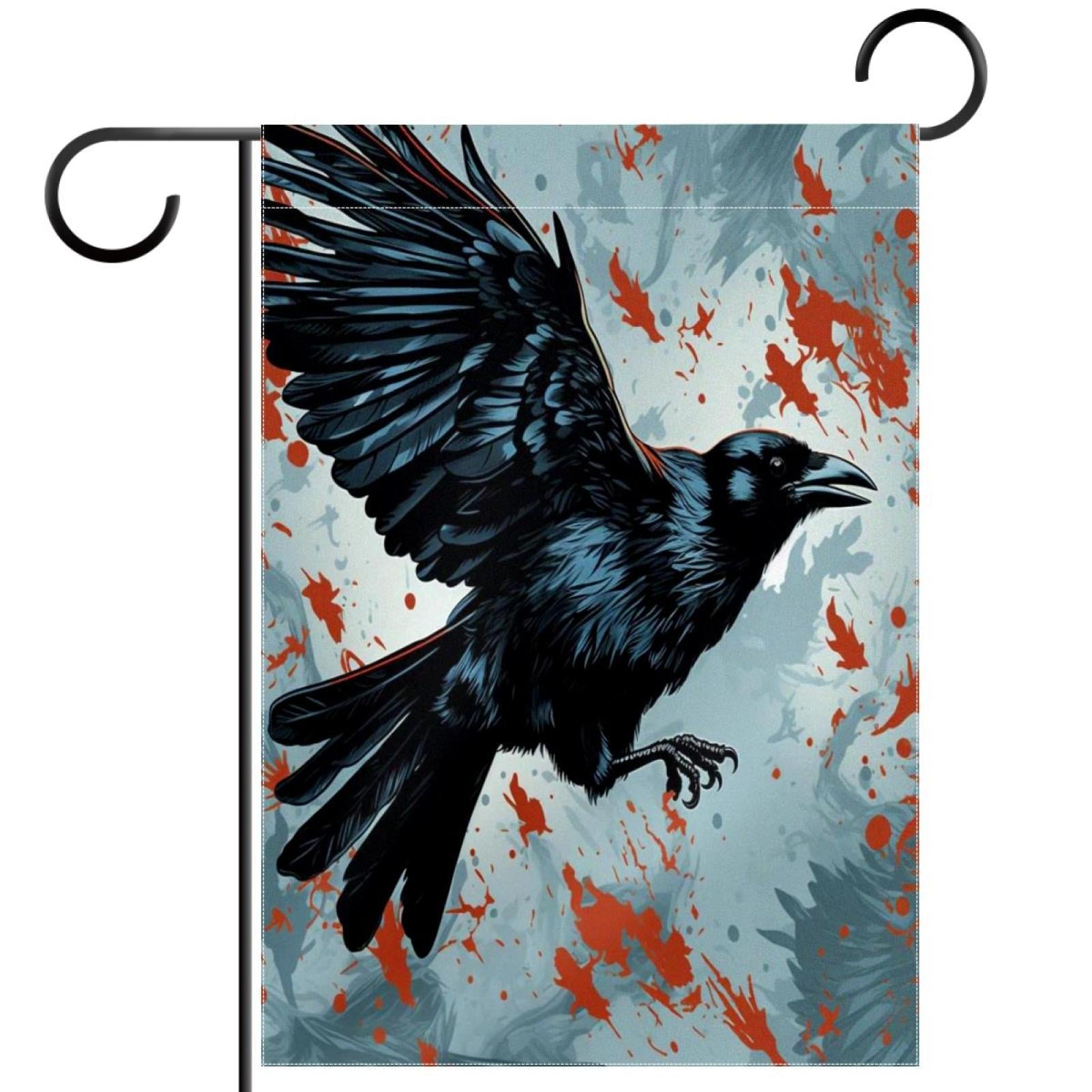Flying Black Crow Print Art Polyester Garden Flag Banner 12 x 18 inches ...