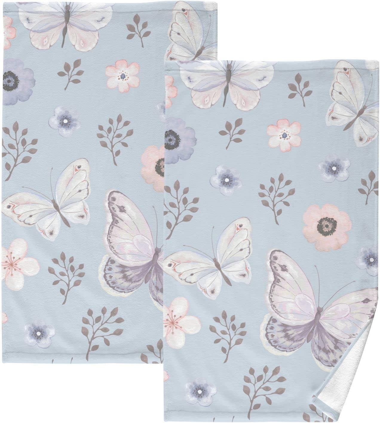 Flying Butterflies and Flowers Towels, 2 PCS, Super Soft Absorbent Hand ...