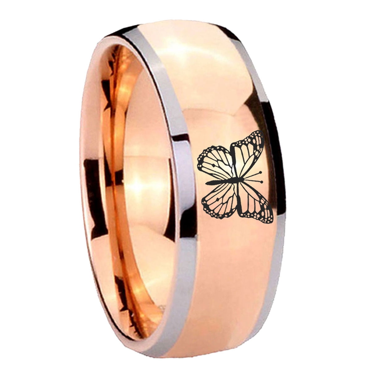 Flying Butterfly 8MM Dome Rose Gold Two Tone Tungsten Men Ring ...