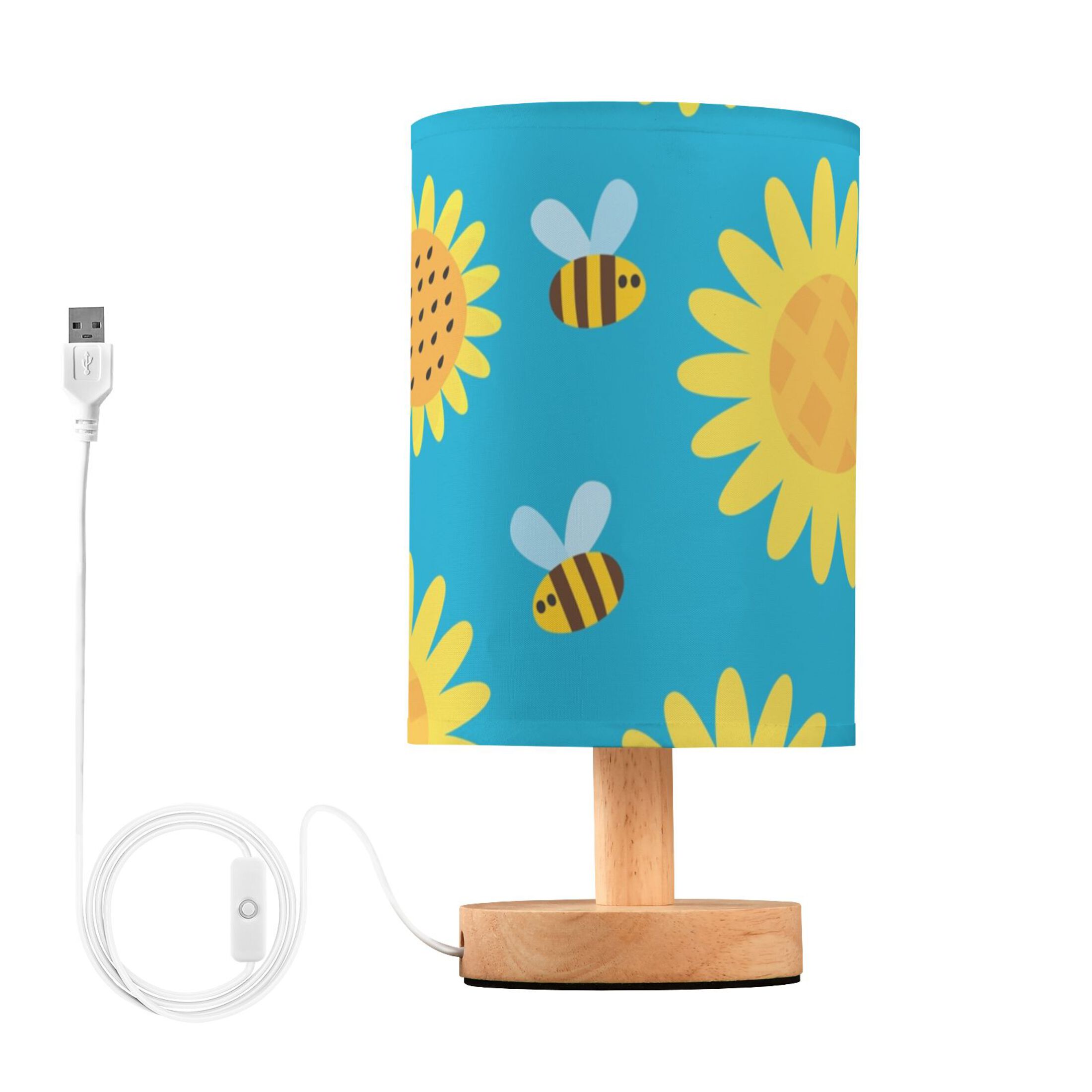 Flying Cartoon Bees Flowers Bedside Table Lamp LED Warm Lights with USB ...