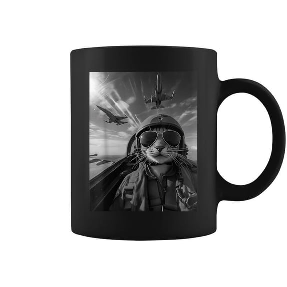 Flying Cat Selfie Fighter Pilot Meme Jet Fly Airplane Coffee Mugs ...
