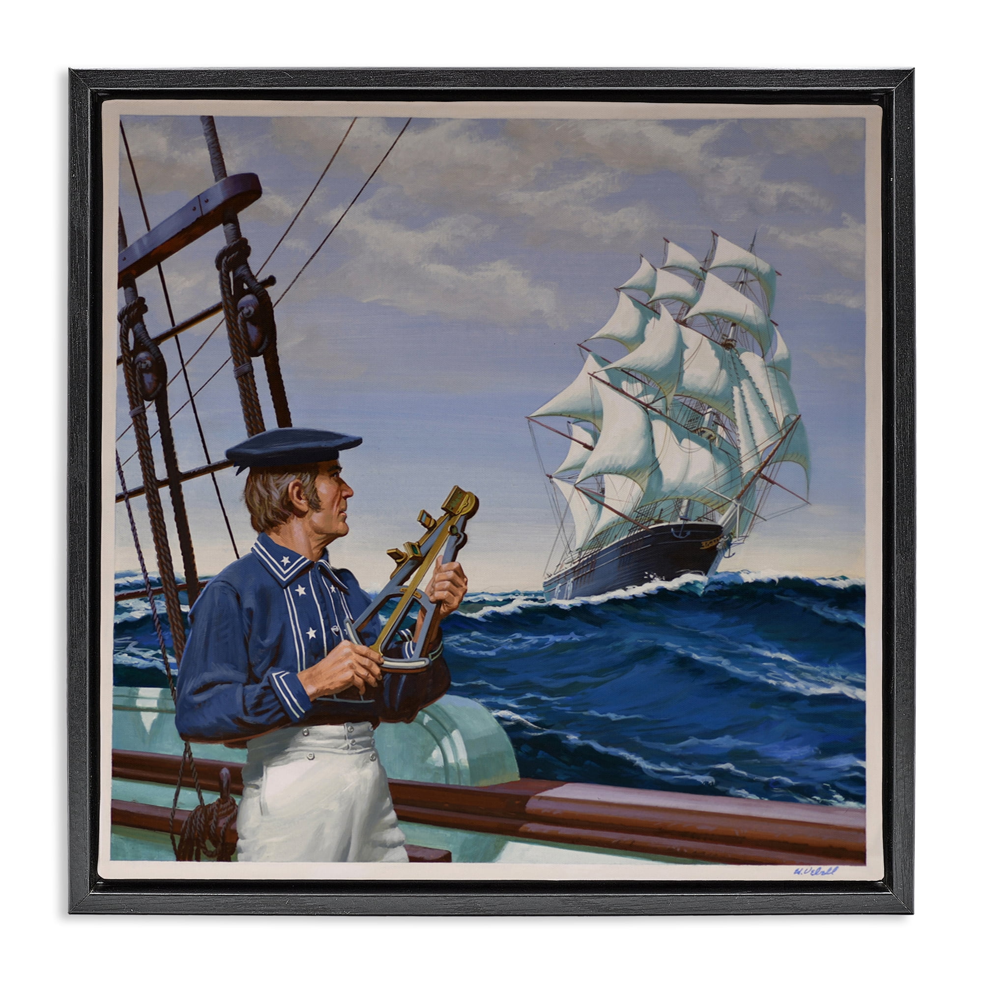 Flying Cloud Sailing Ship Black Framed Floater Canvas Wall Art, design ...