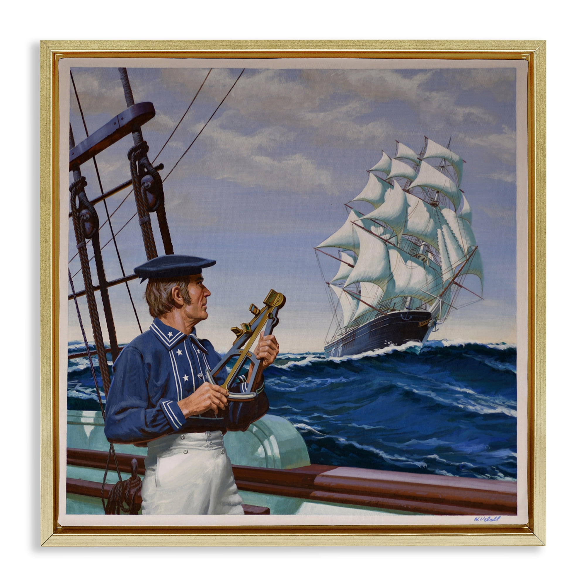 Flying Cloud Sailing Ship Gold Framed Floater Canvas Wall Art, design ...