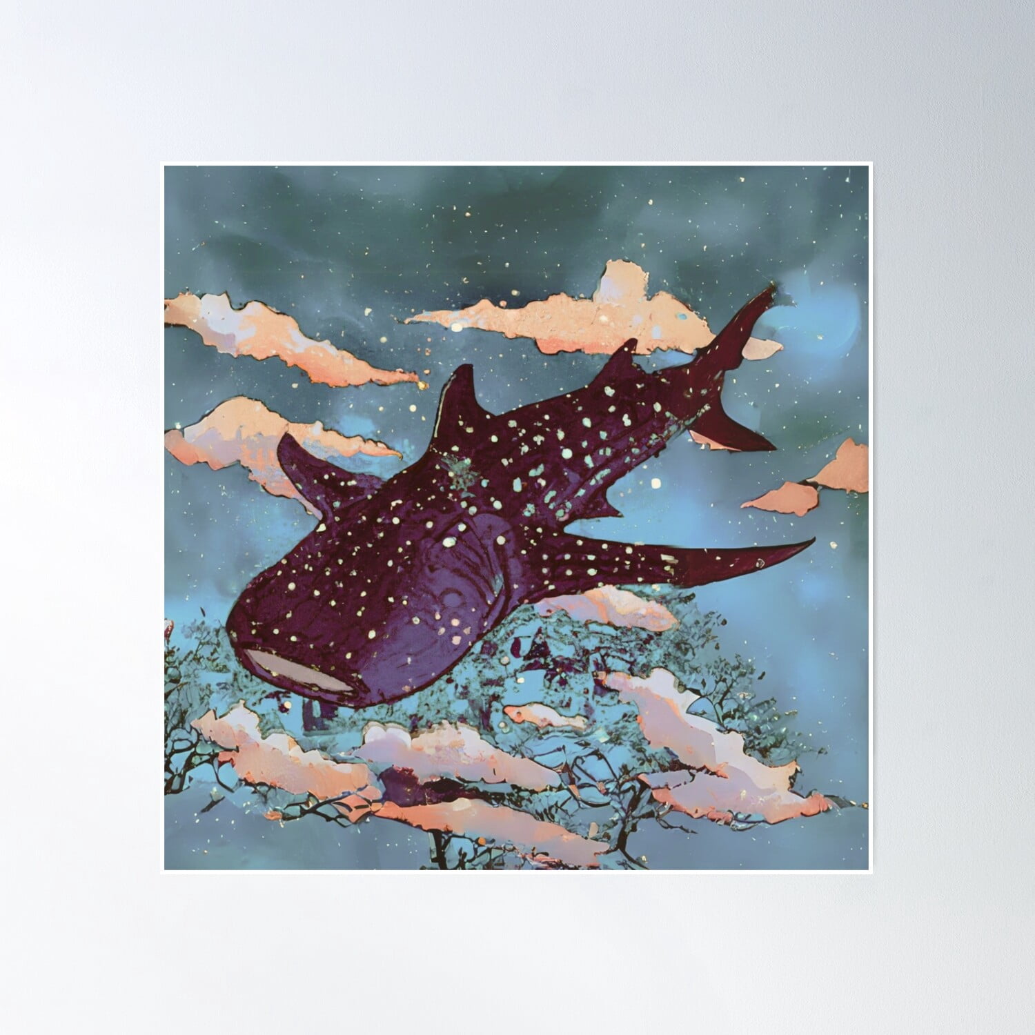 Flying Cosmic Whale Shark On Japan Neighbourhood Sky With Clouds In ...