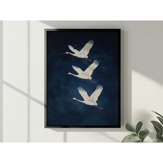 Flying Cranes Japandi Minimalist Blue Wall Art, Unframed Paper Print ...
