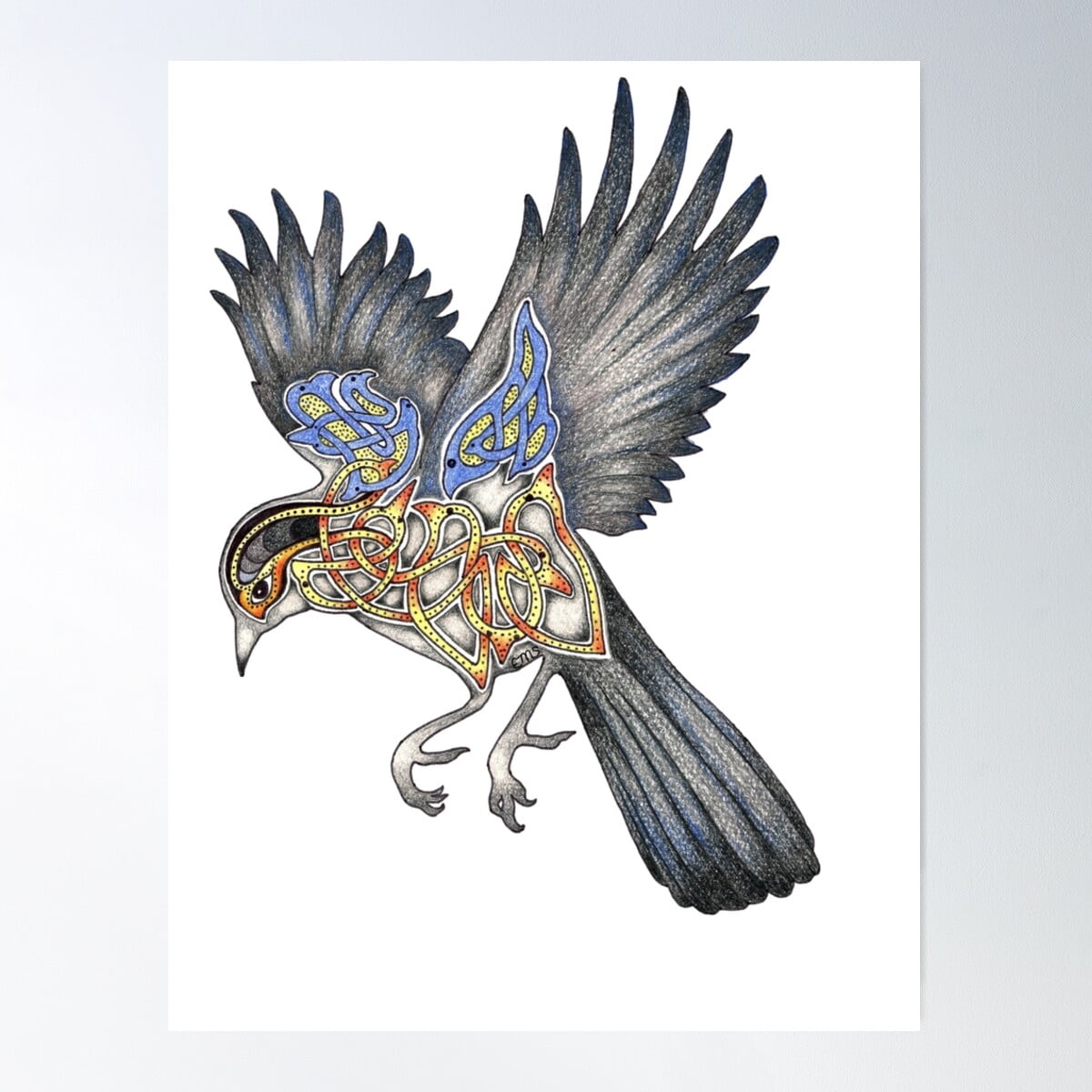 Flying Crow Bird Celtic Knotwork Poster Wall Art, Modern Wall Decor For ...