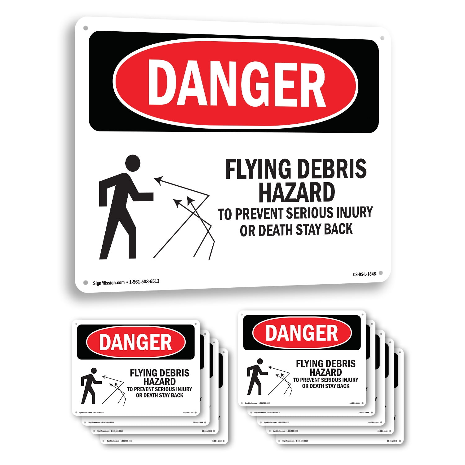Flying Debris Stay Back OSHA Danger Aluminum Sign 10 Inch x 7 Inch - 10 ...