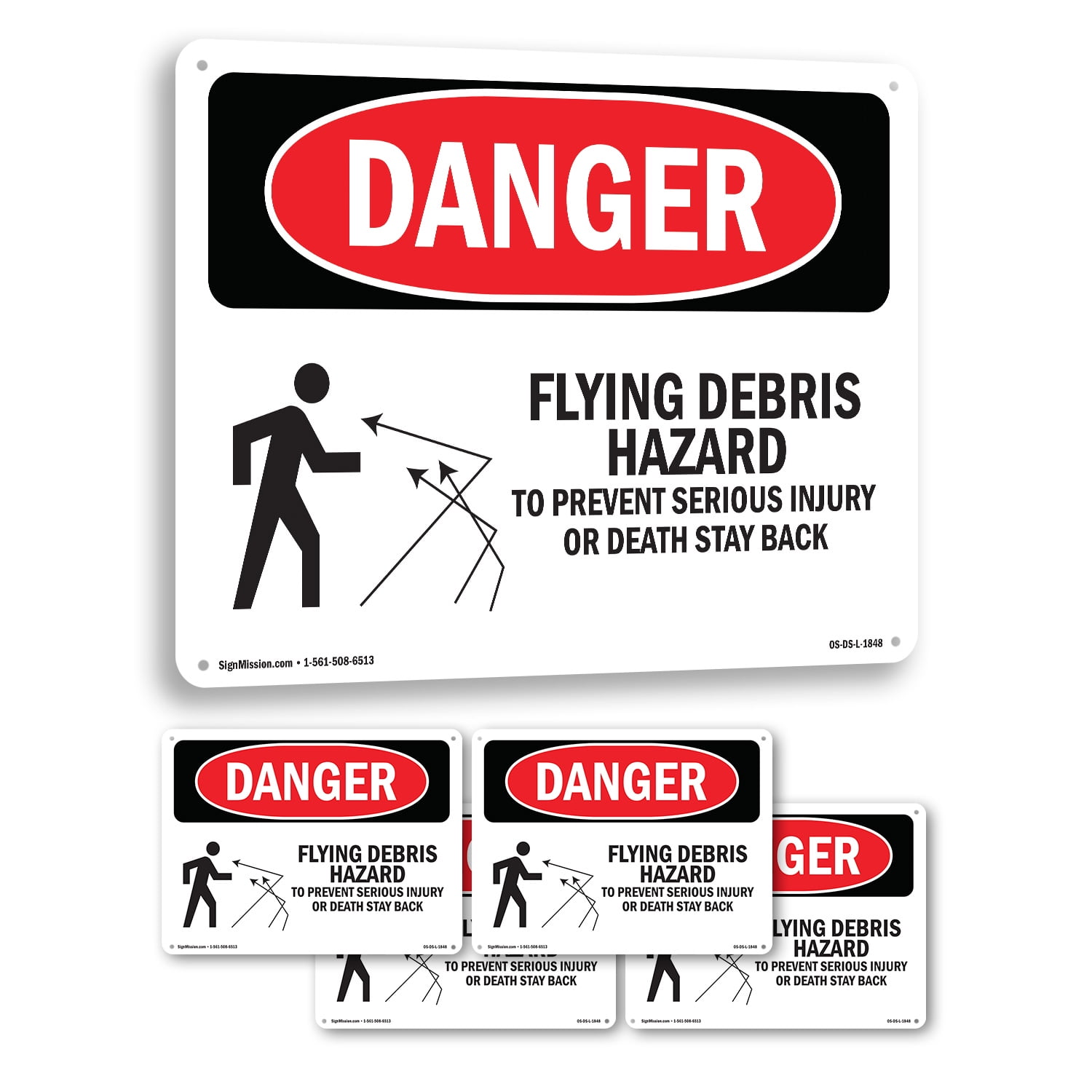 Flying Debris Stay Back OSHA Danger Rigid Plastic Sign 18 Inch x 12 ...