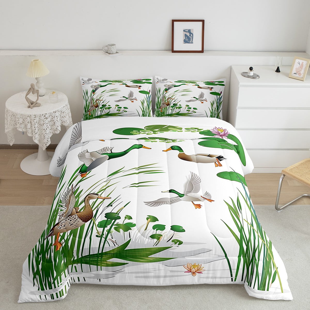 Flying Duck Comforter Set Queen Size Wild Duck Hunting Themed Bedding ...