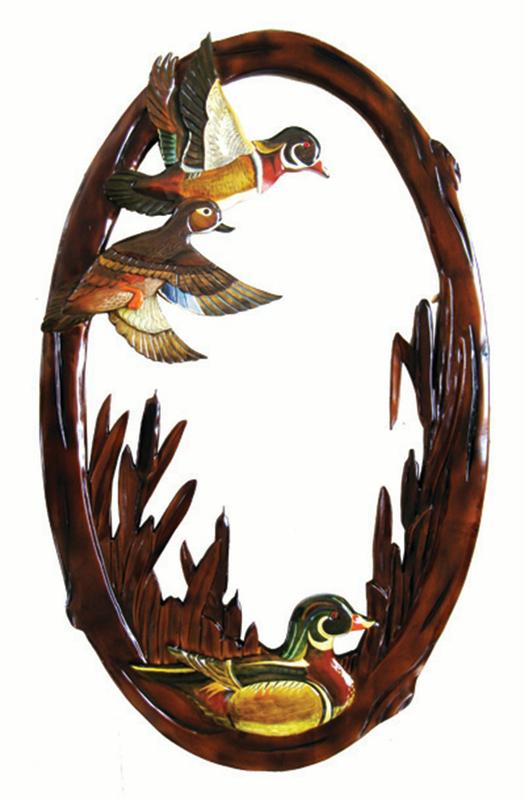Zeckos Flying Duck Hand Crafted Intarsia Wood Art Wall Mirror 24 X 39 X ...