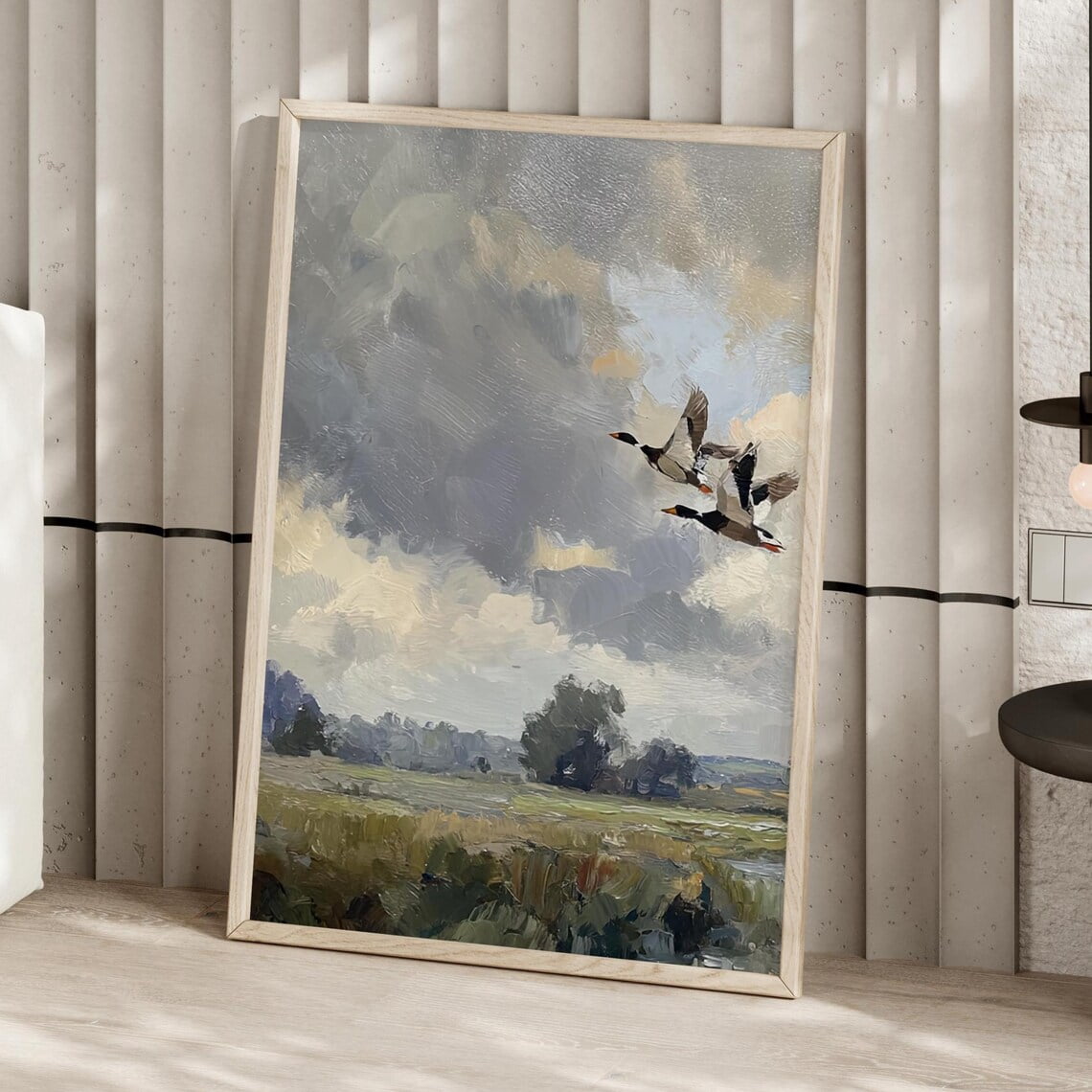 Flying Ducks Over River Painting Poster Or, Vintage Countryside Print ...