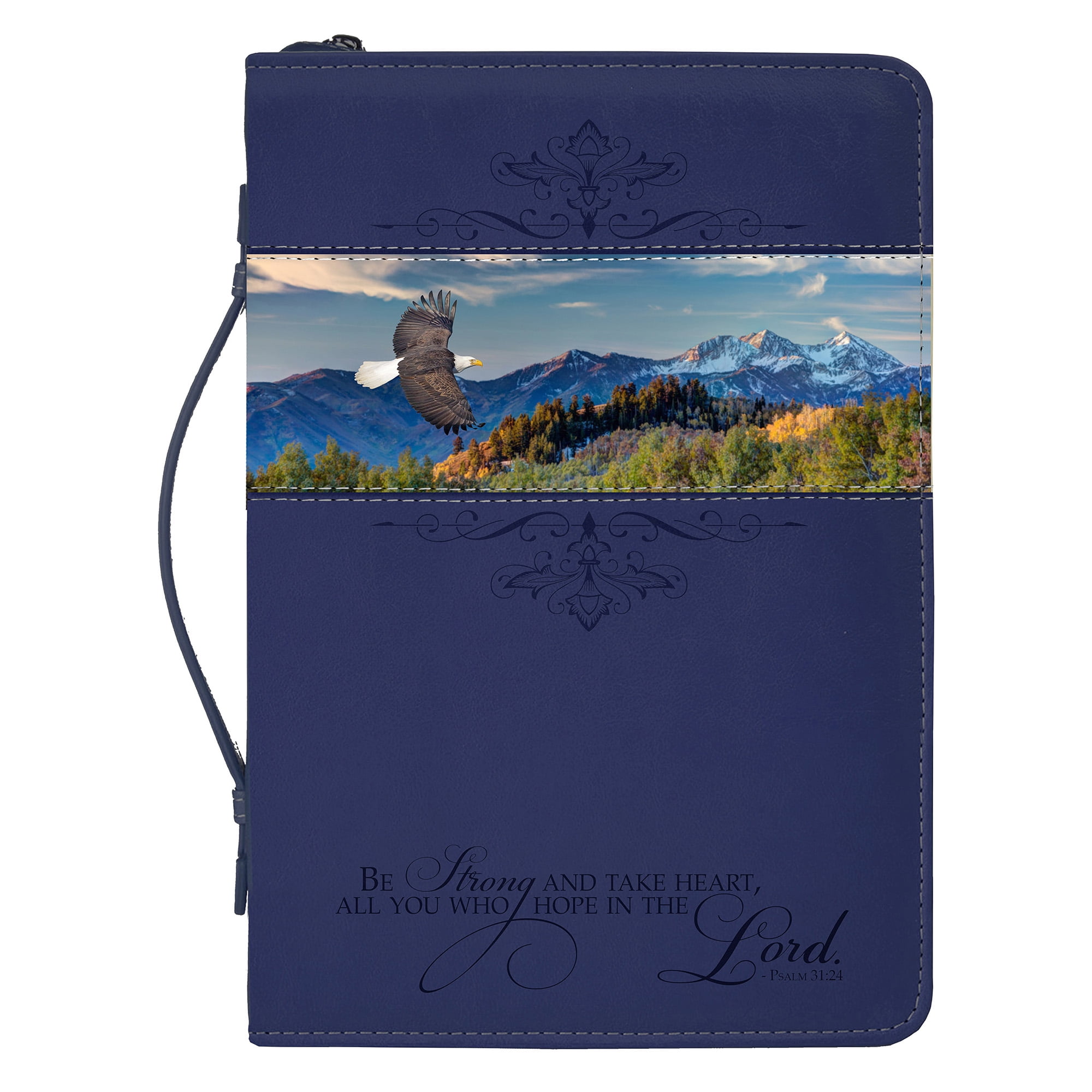 Flying Eagle Be Strong Take Heart Navy Blue Large Faux Leather Bible ...