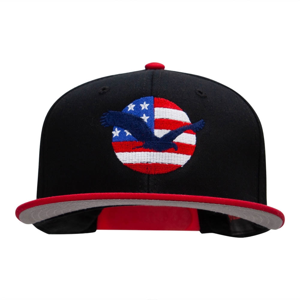 Flying Eagle Logo Embroidered Two Tone Cotton Twill Flat Cap - Red ...