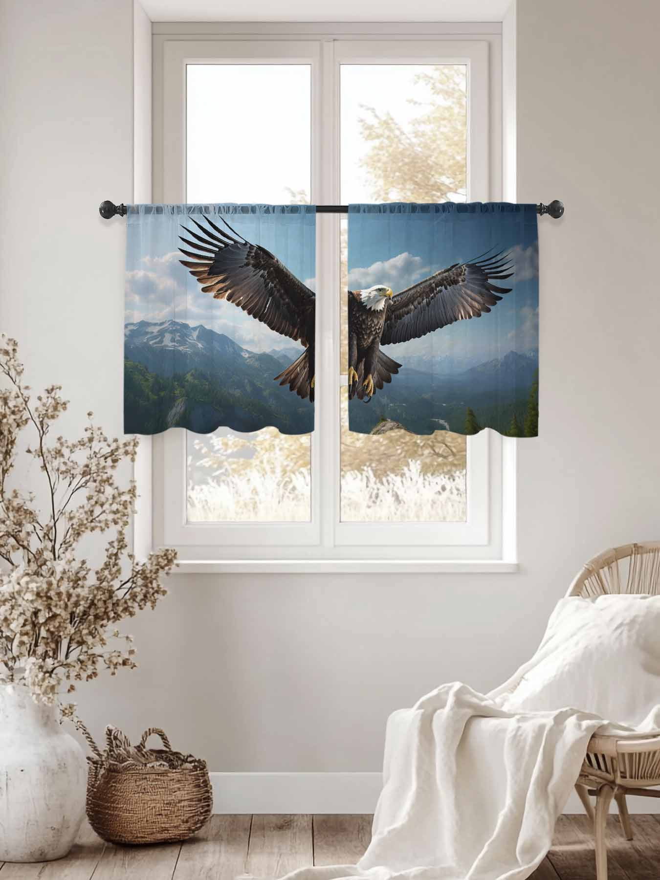 Flying Eagle Sheer Curtains 54Inches Long 2 Panels, Semi Sheer Rod ...