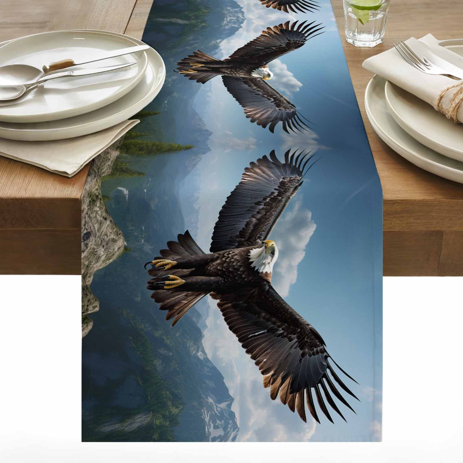 Flying Eagle Table Runner 13x36 inch Mountains Blue Sky Cotton Linen ...