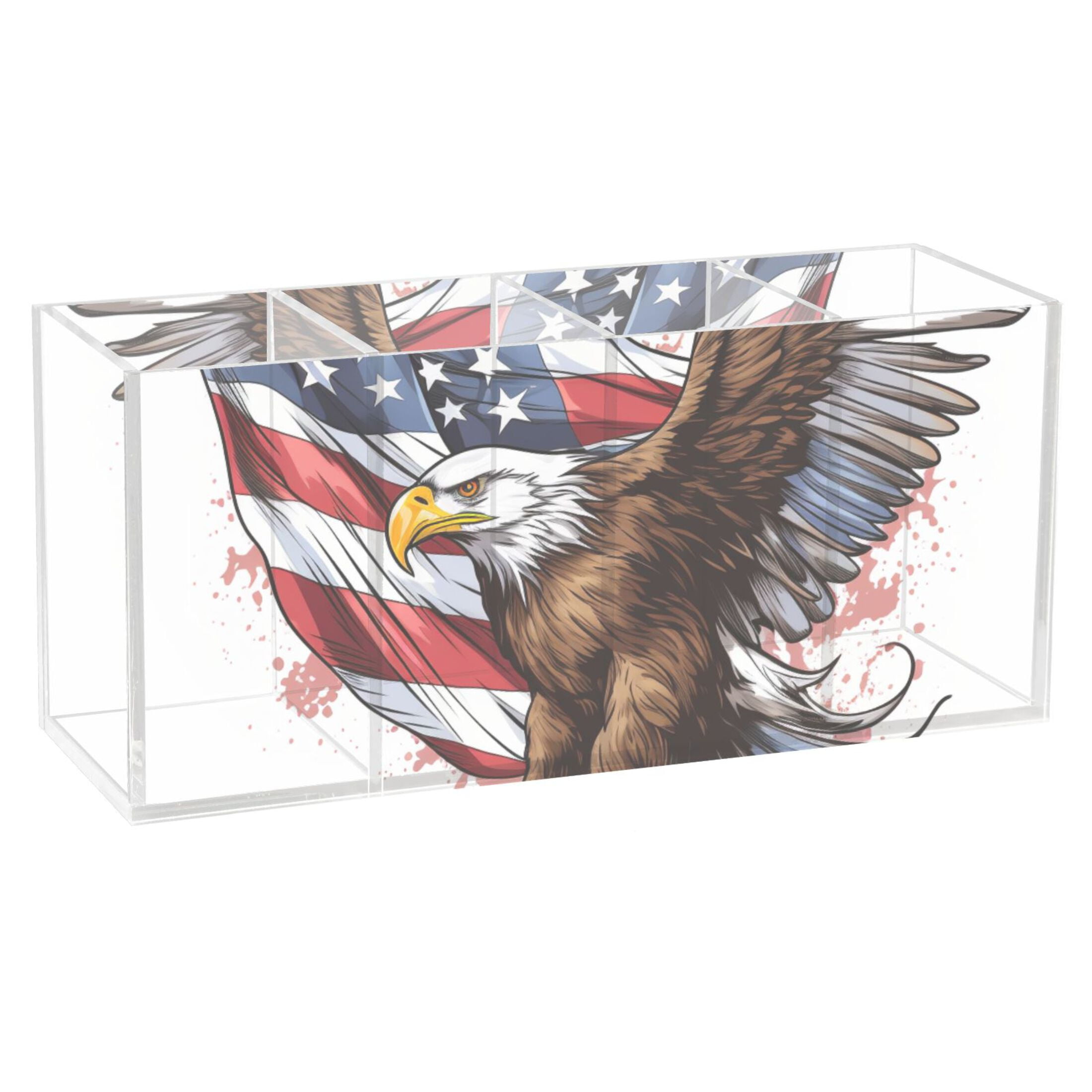 Flying Eagle and American Flag Acrylic Pen Holder 4 Compartments Clear ...