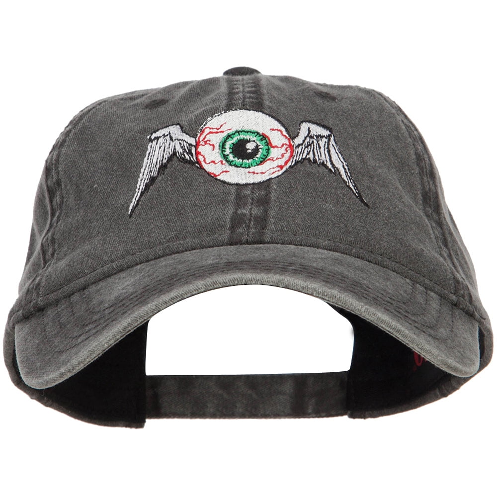 Flying Eyeball Embroidered Washed Cap - Black OSFM - Walmart.com