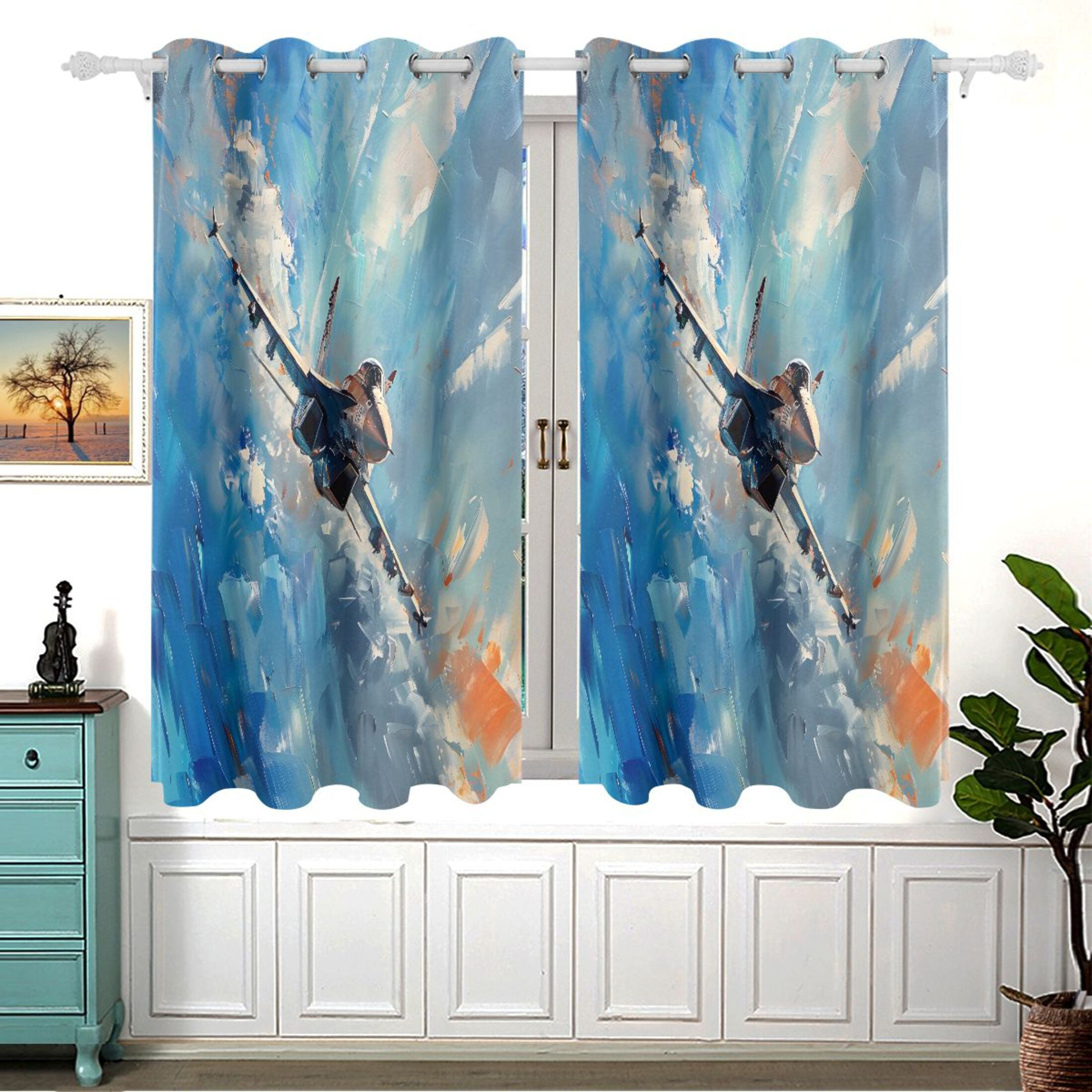 Flying Fighter Jet Curtains Drapes with Grommets 2 Panels 54" x 55 ...
