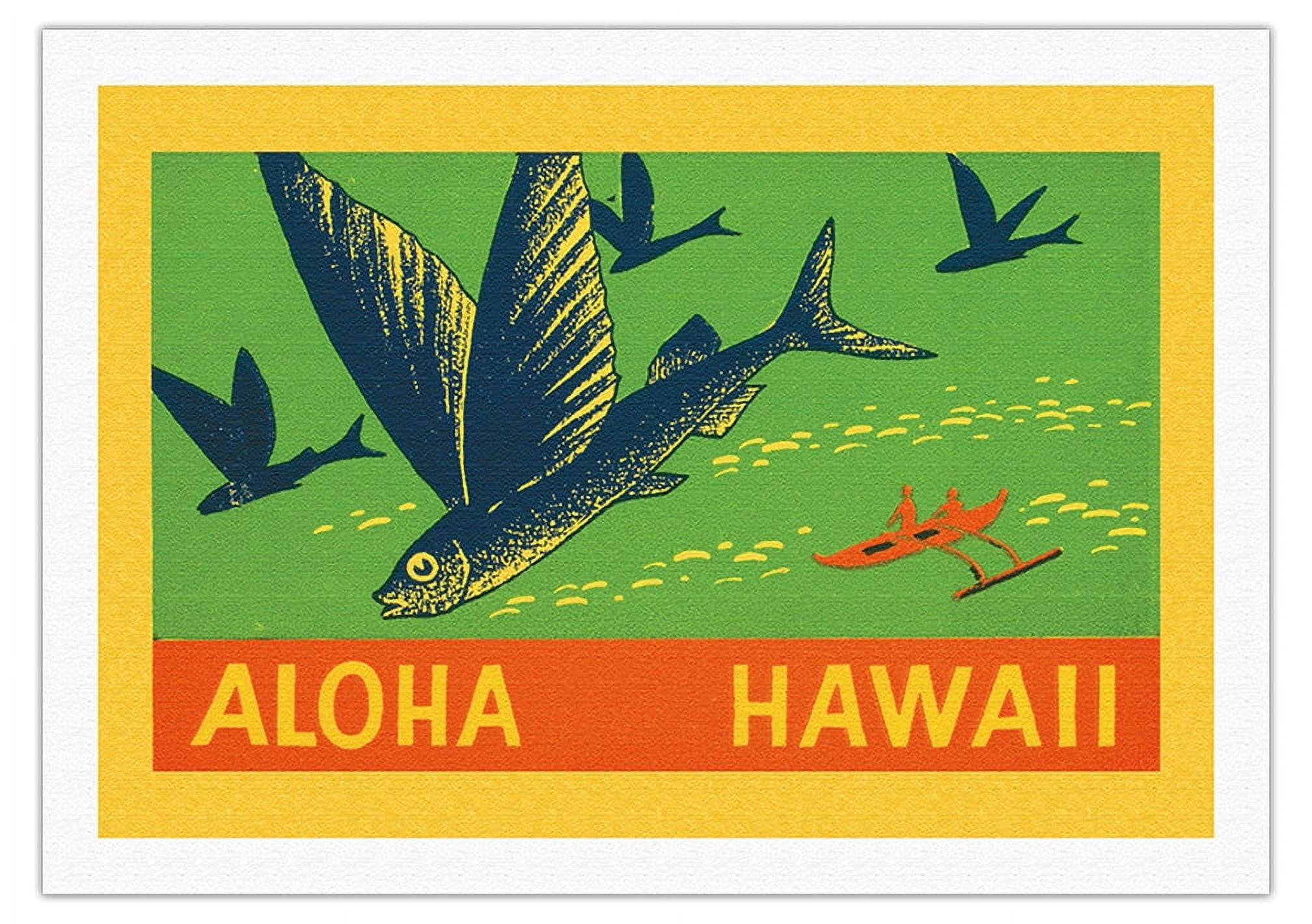 Flying Fish - Aloha Hawaii - Vintage Travel Poster c.1930s - Fine Art ...