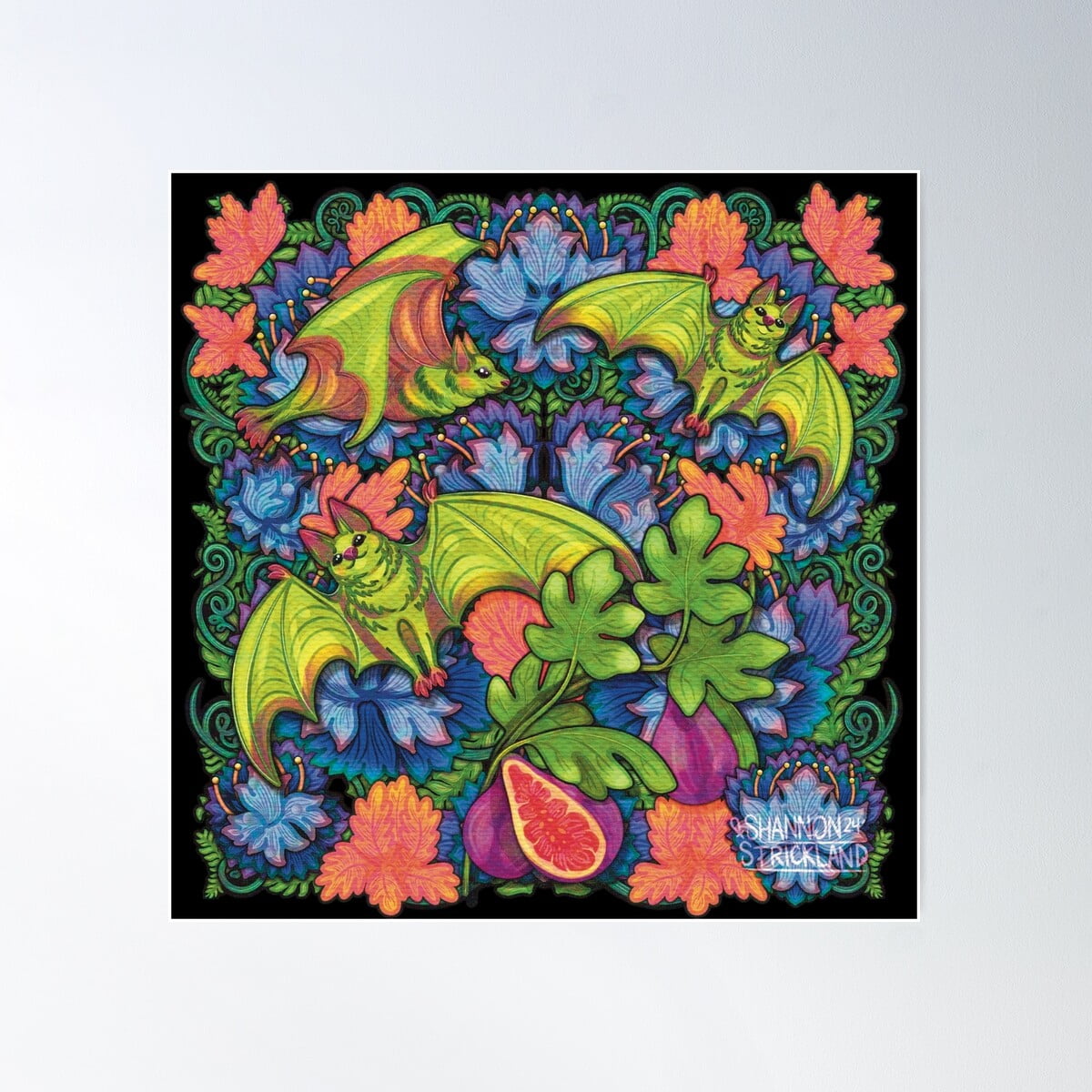Flying Fox Bats With Figs And Morris Style Botanicals By Hyasynth ...