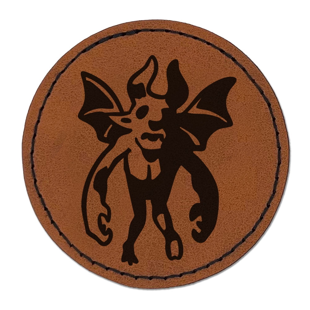Flying Gargoyle Demon Wings Horns Monster Devil Round Iron-On Engraved ...