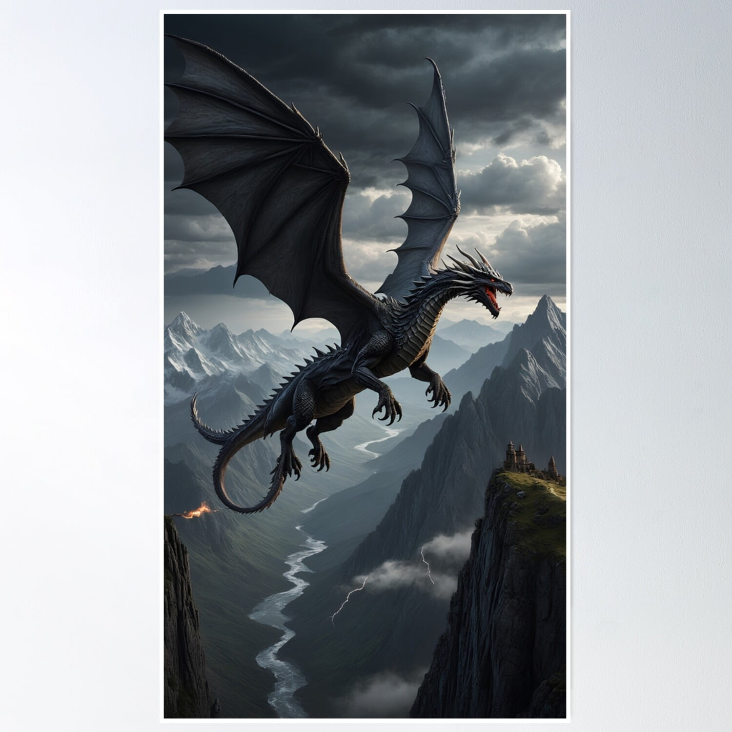 Flying Golden Dragon Poster Wall Art, Modern Wall Decor, 24x36 UNFRAMED ...
