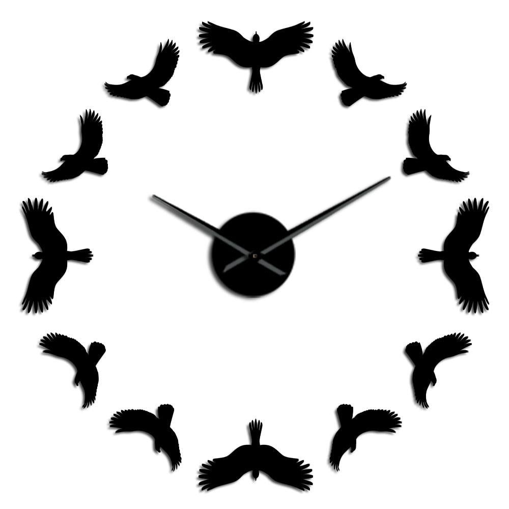 Flying Hawks Silhouette Frameless Wall Clock Stickers, DIY Modern ...