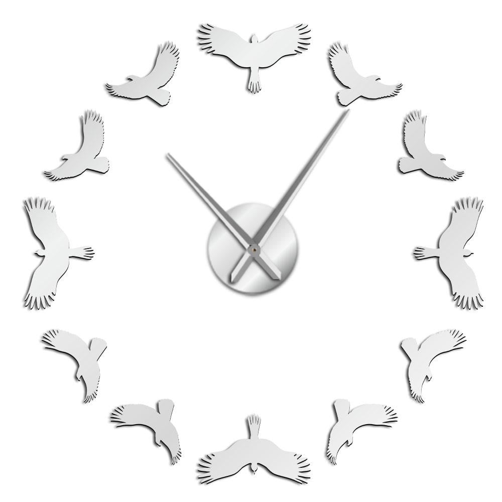Flying Hawks Silhouette Frameless Wall Clock Stickers, DIY Modern ...