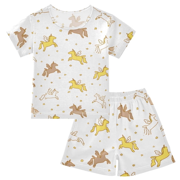 Flying Horse Summer Pajama Set Soft Cotton Short Sleeve Sleepwear 2PCS ...