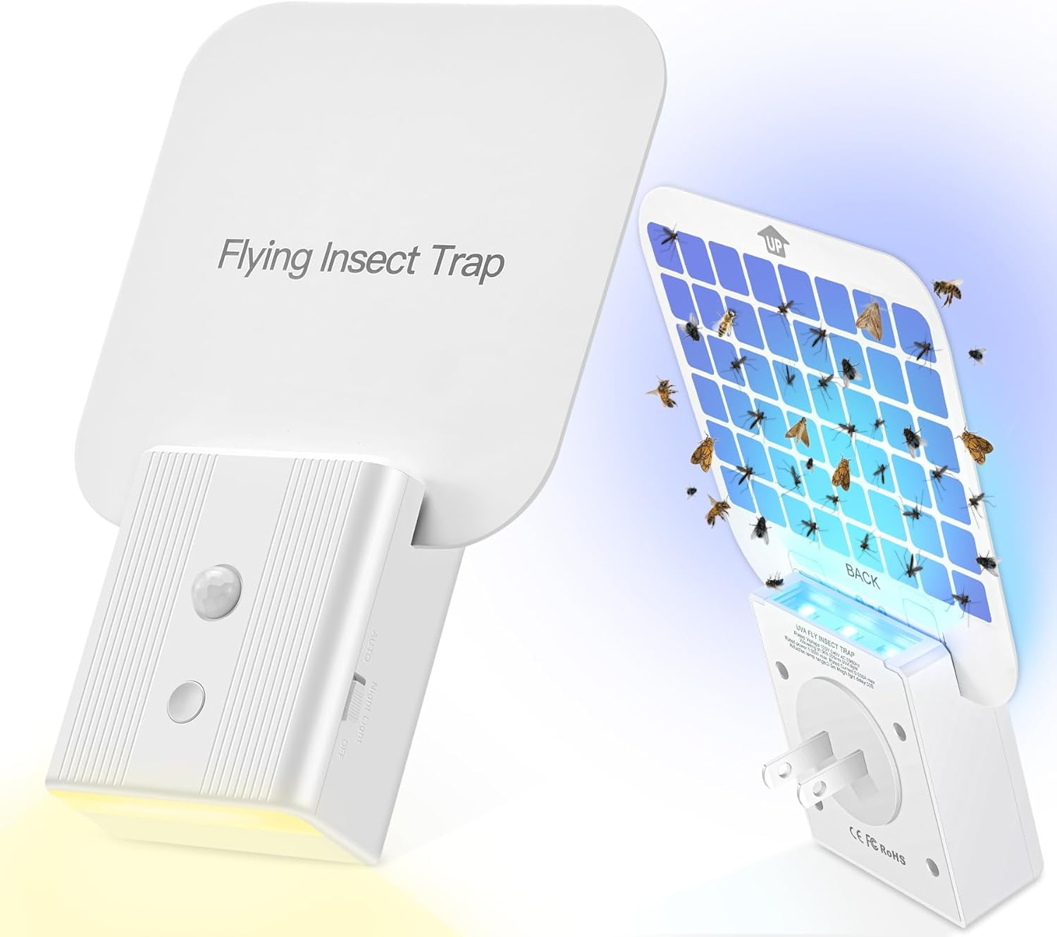 Flying Insect Trap, 2 in 1 Indoor Plug-in Fruit Fly Trap, 1 Trap White ...