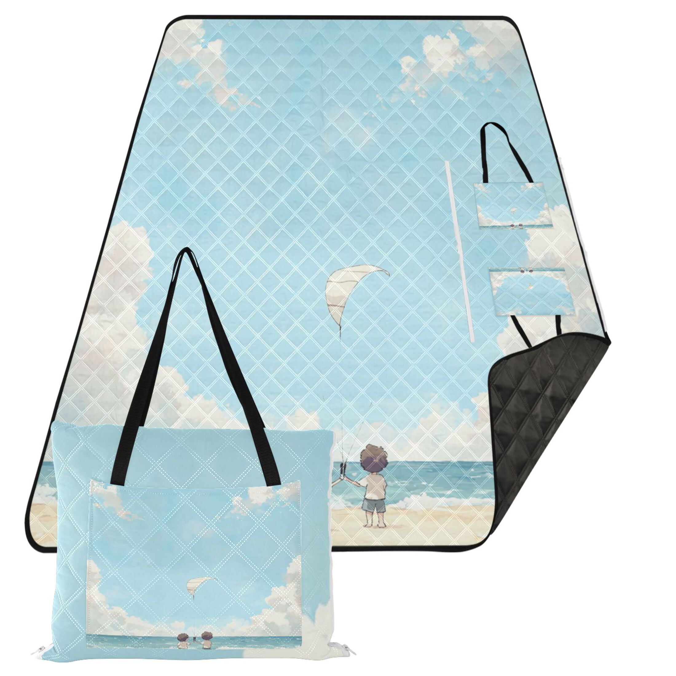 Flying Kites 60x80in Waterproof Picnic Mat, Foldable Backpack, Dual ...
