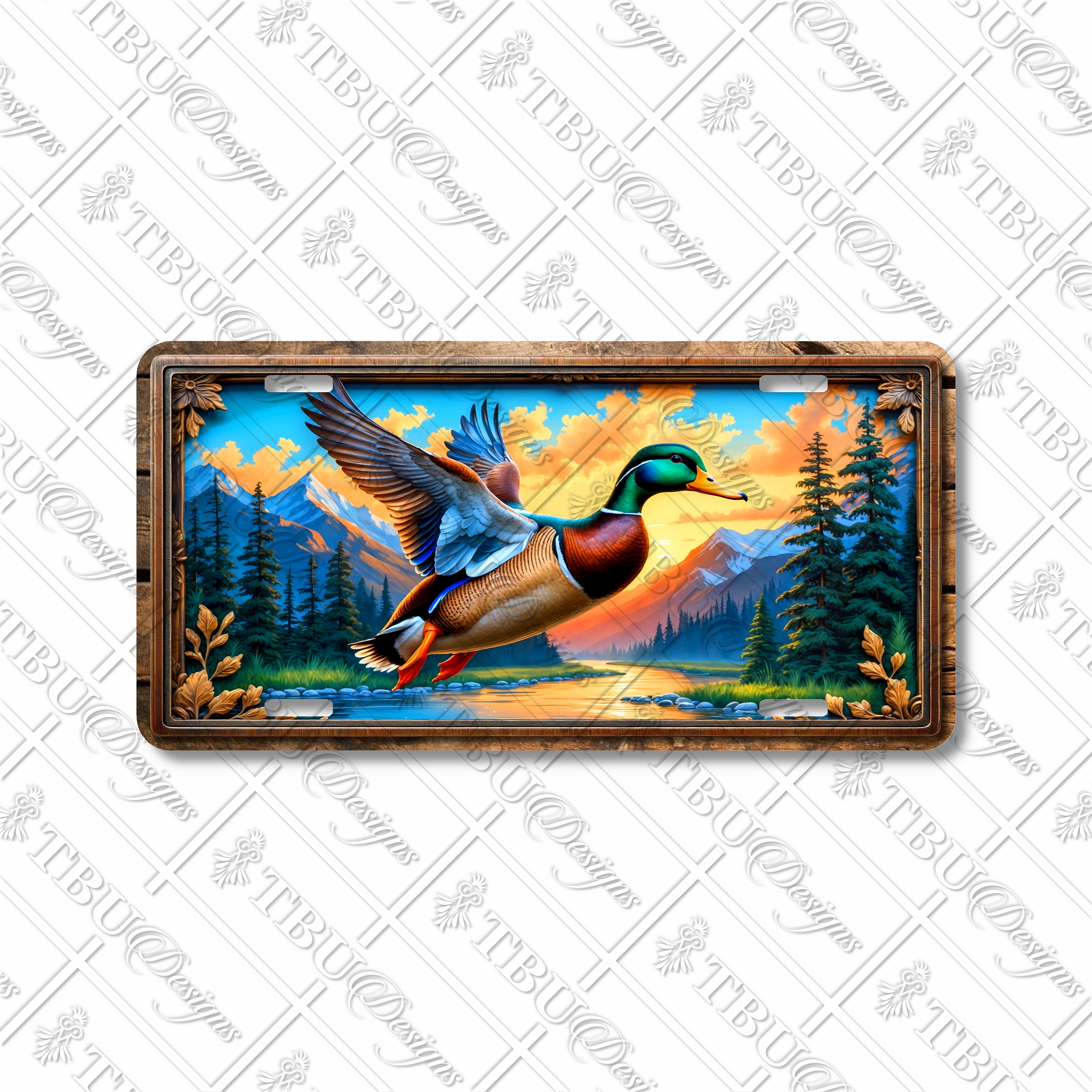 Flying Mallard Aluminum License Plate with Sublimation Print Featuring ...
