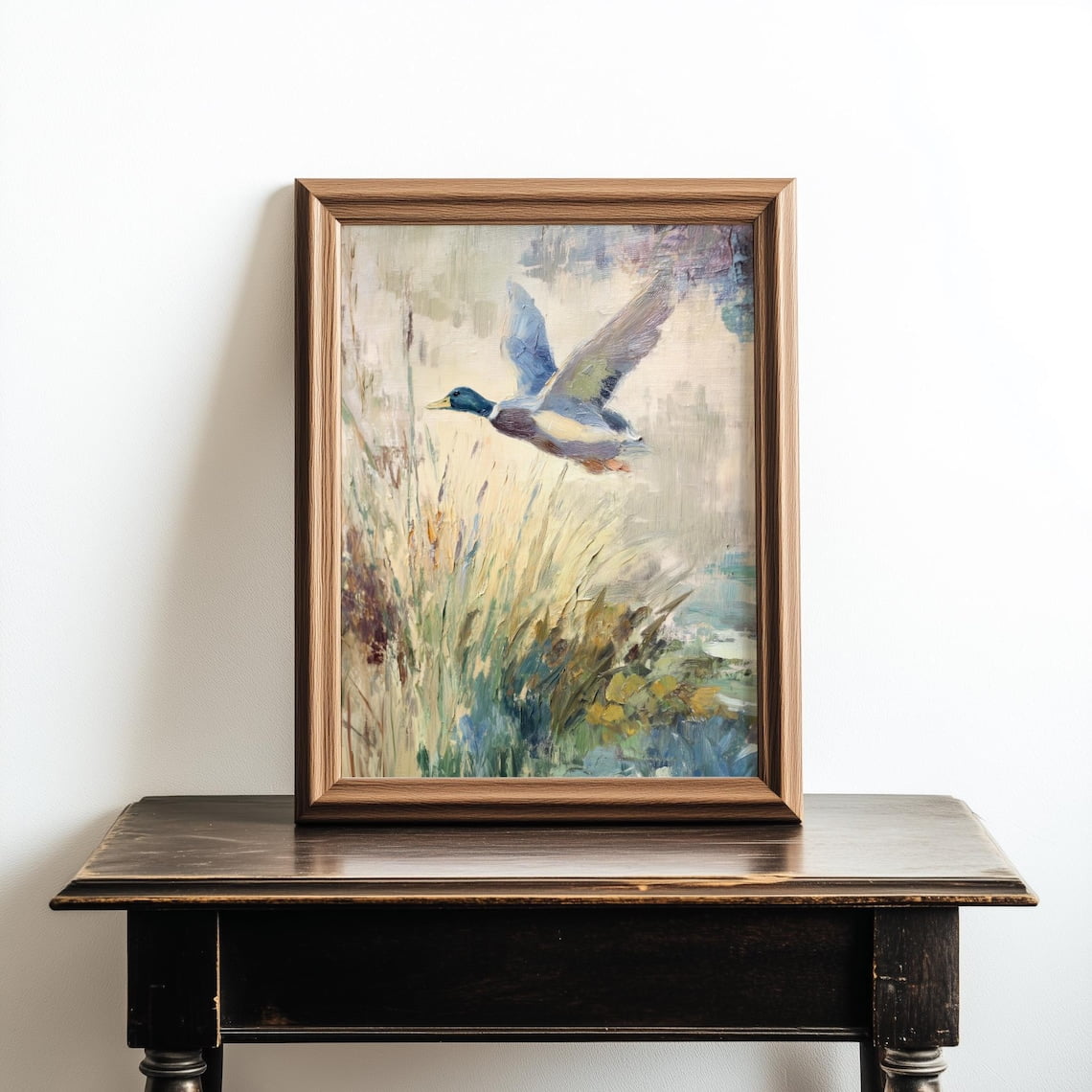 Flying Mallard Duck Rustic Wall Art, Unframed Paper Print Size 12x18 ...