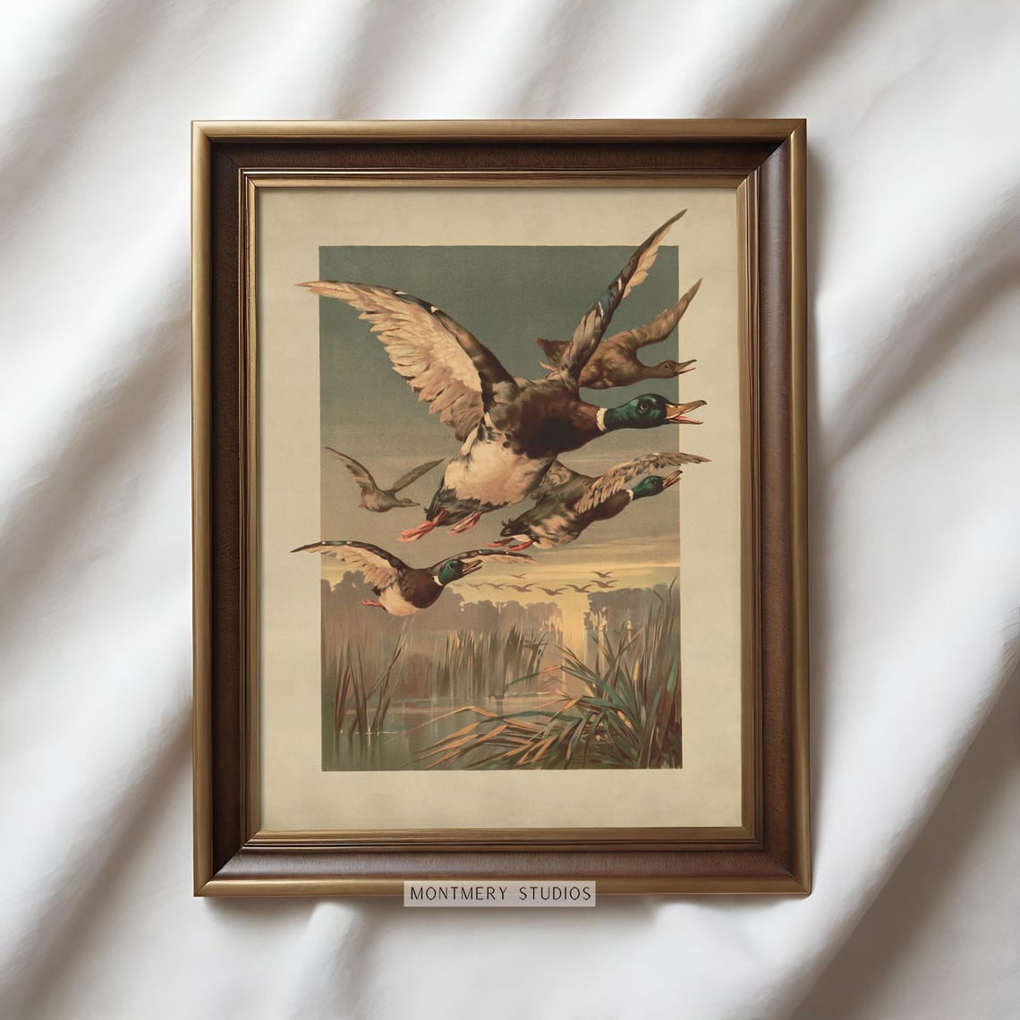 Flying Mallard Ducks Poster, Vintage Upland Hunt Print Poster, Antique ...