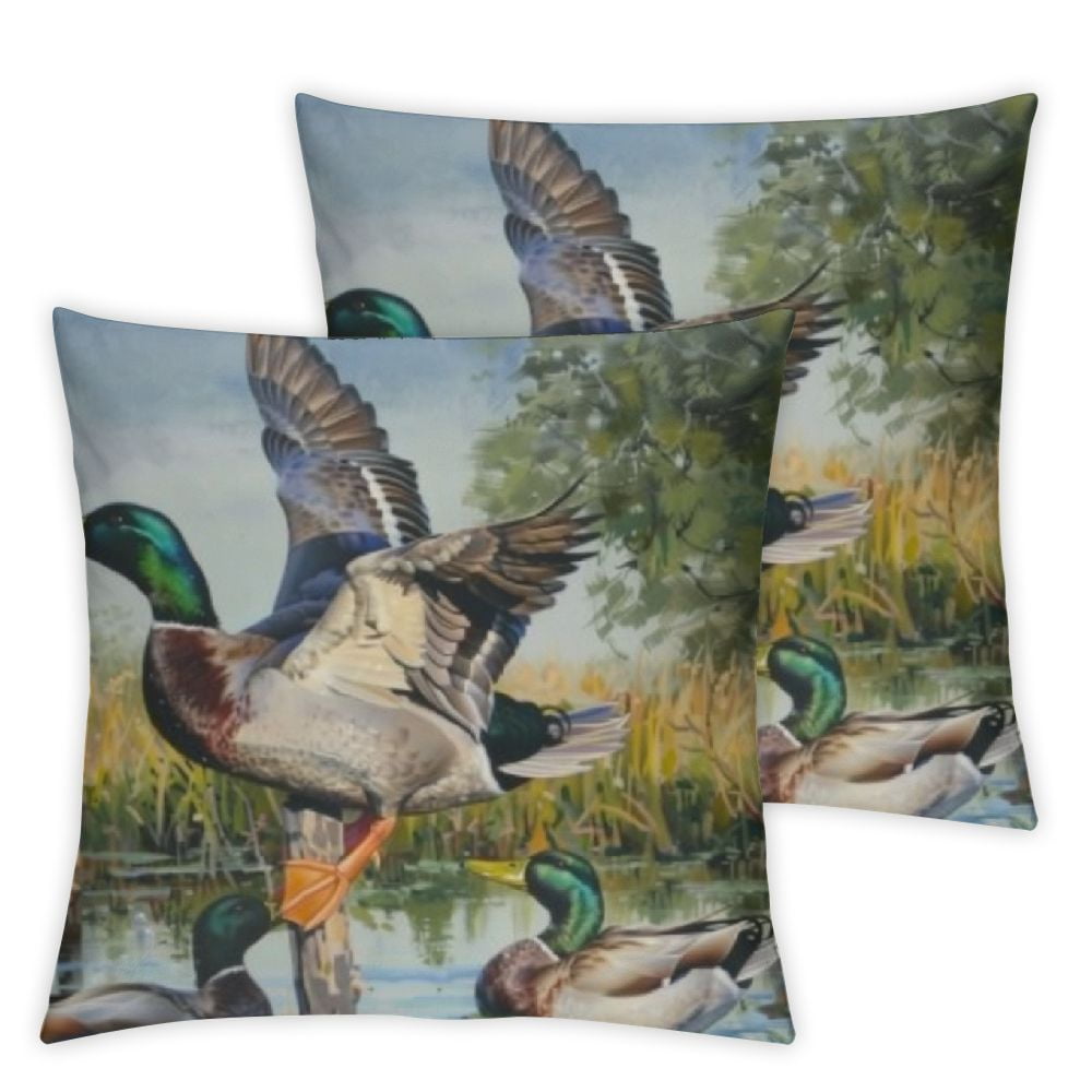 Flying Mallard Ducks Short Velvet Throw Pillow Covers Double Sided with ...