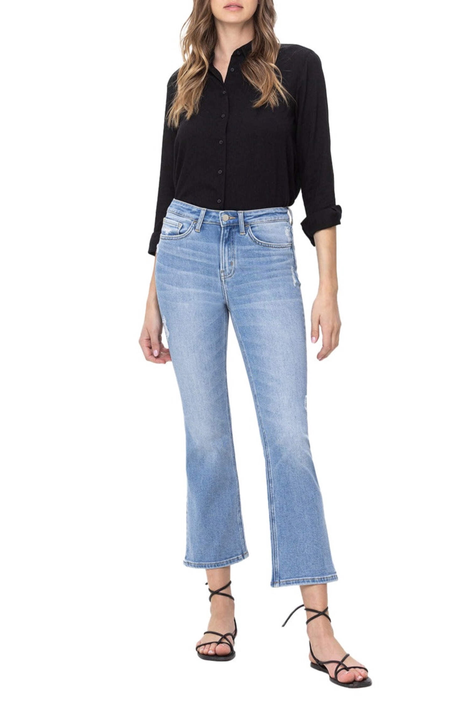 Flying Monkey - High Rise Crop Flare Jeans - F5203 - Walmart.com