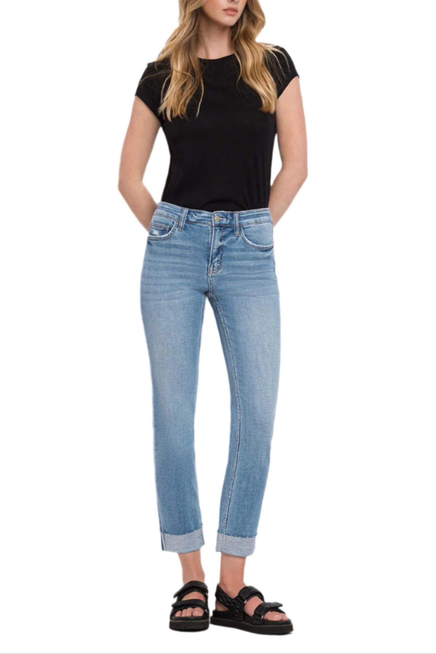 Flying Monkey - Mid Rise Single Cuffed Crop Slim Straight Jean - F4121 ...