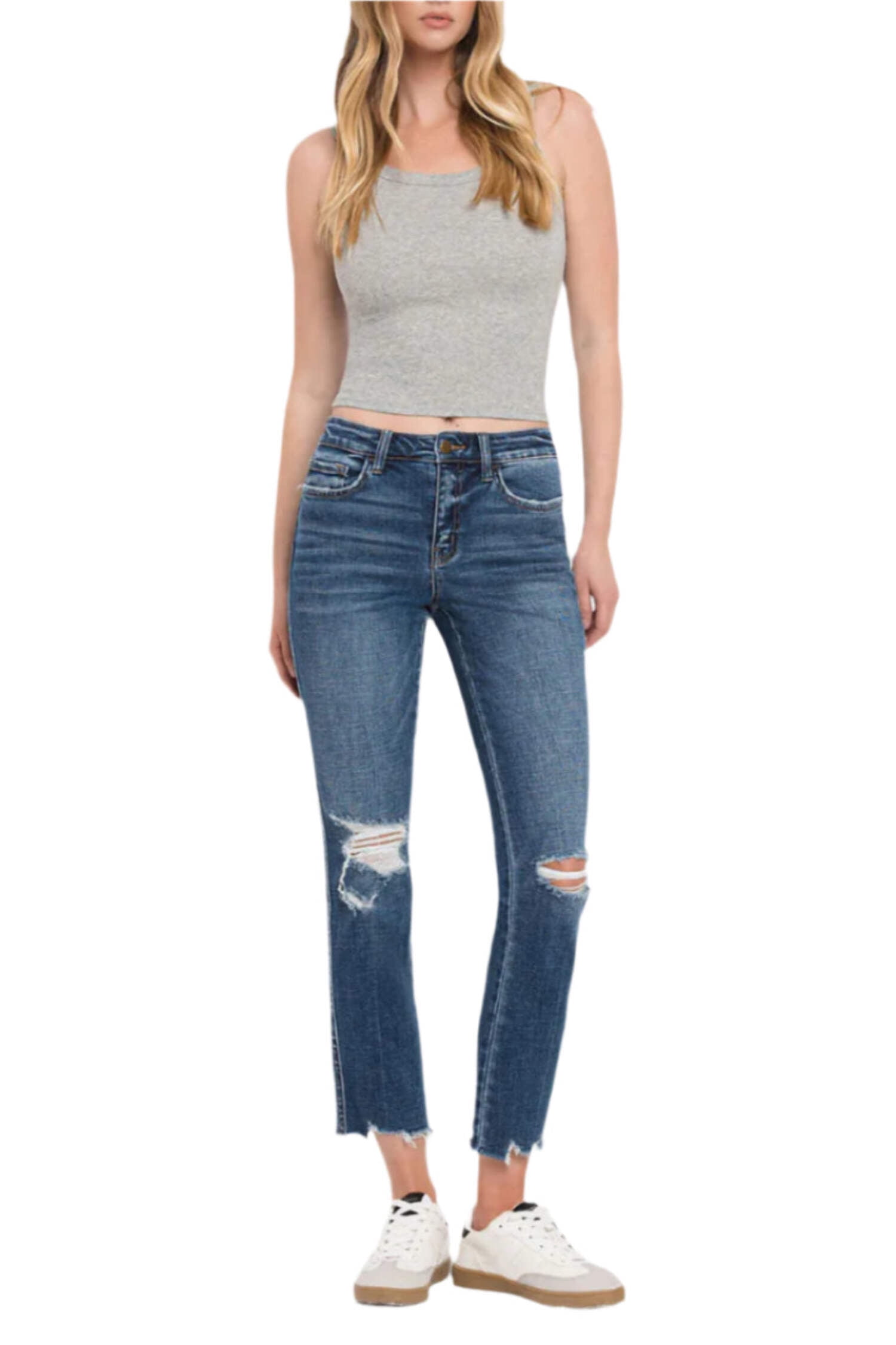 Flying Monkey - Mid Rsie Crop Slim Straight Medium Jeam - F4531 ...