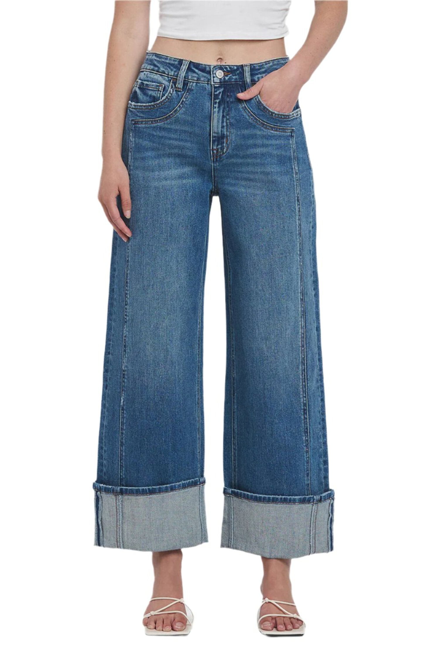 Flying Monkey - Super High Rise Cuffed Baggy Wide Jeans - F5856 ...